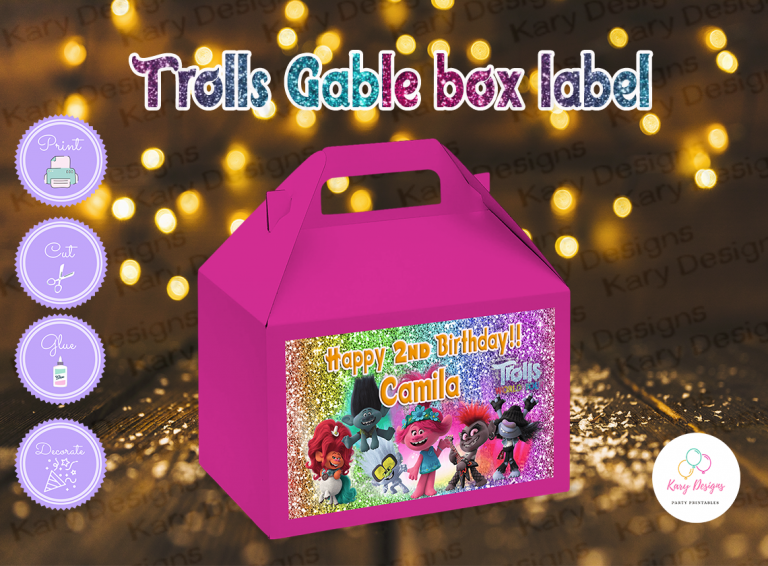 TROLLS WORLD TOUR GABLE BOX LABEL - Kary Designs