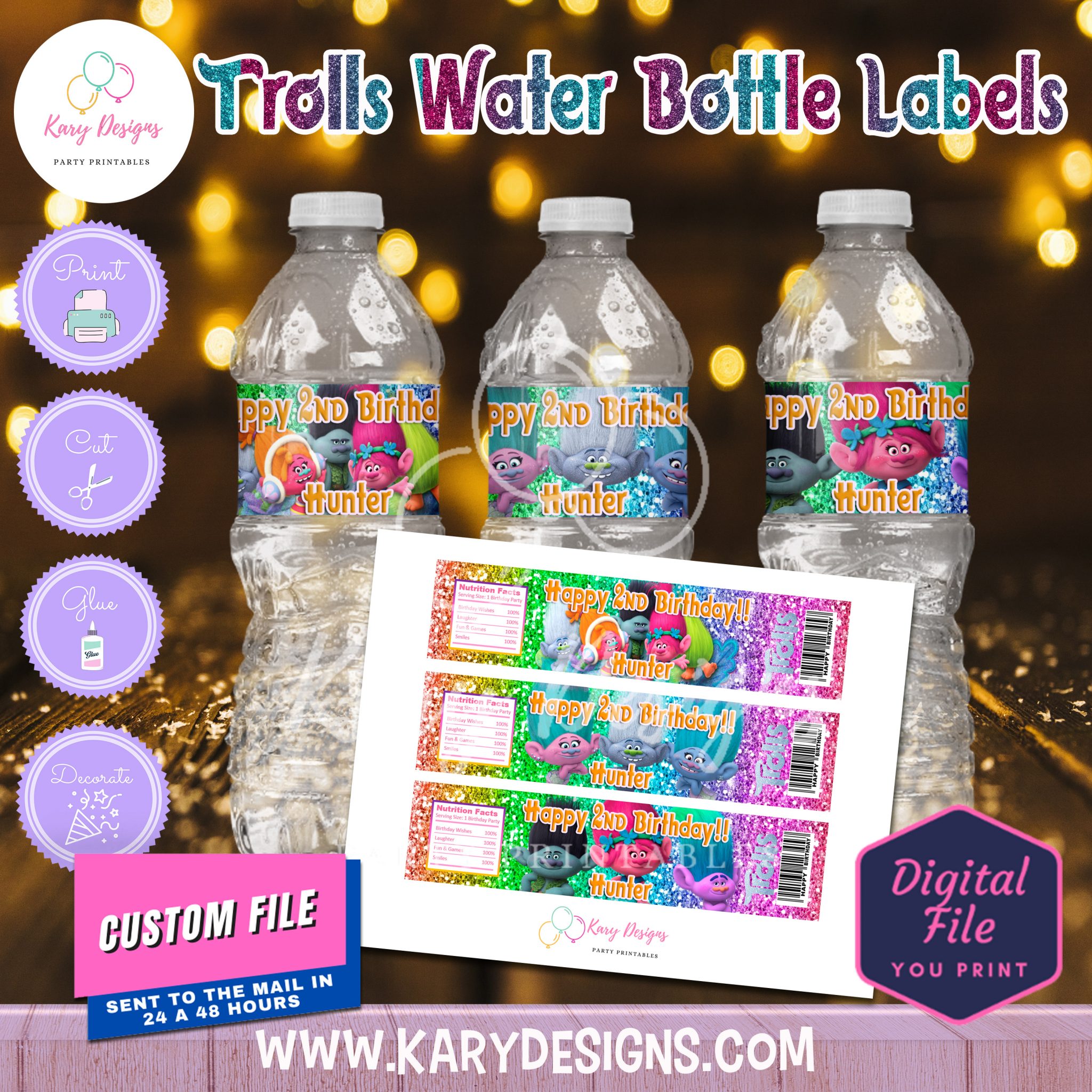 TROLLS WORLD TOUR GABLE BOX LABEL - Kary Designs