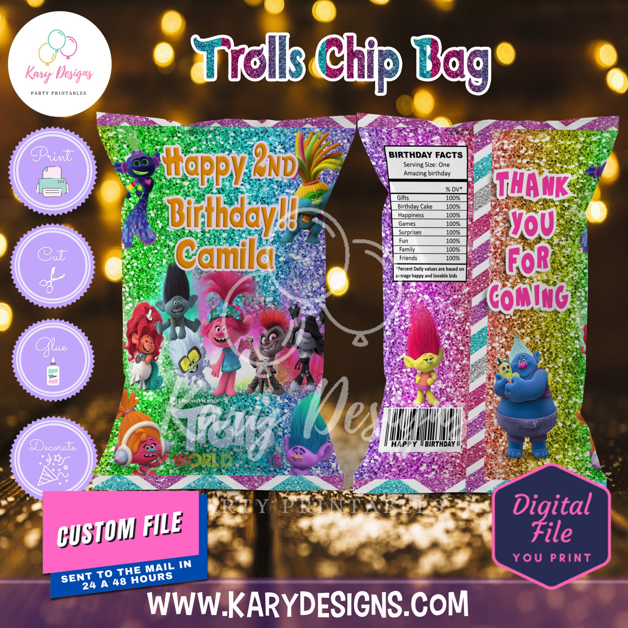 TROLLS WORLD TOUR GABLE BOX LABEL - Kary Designs