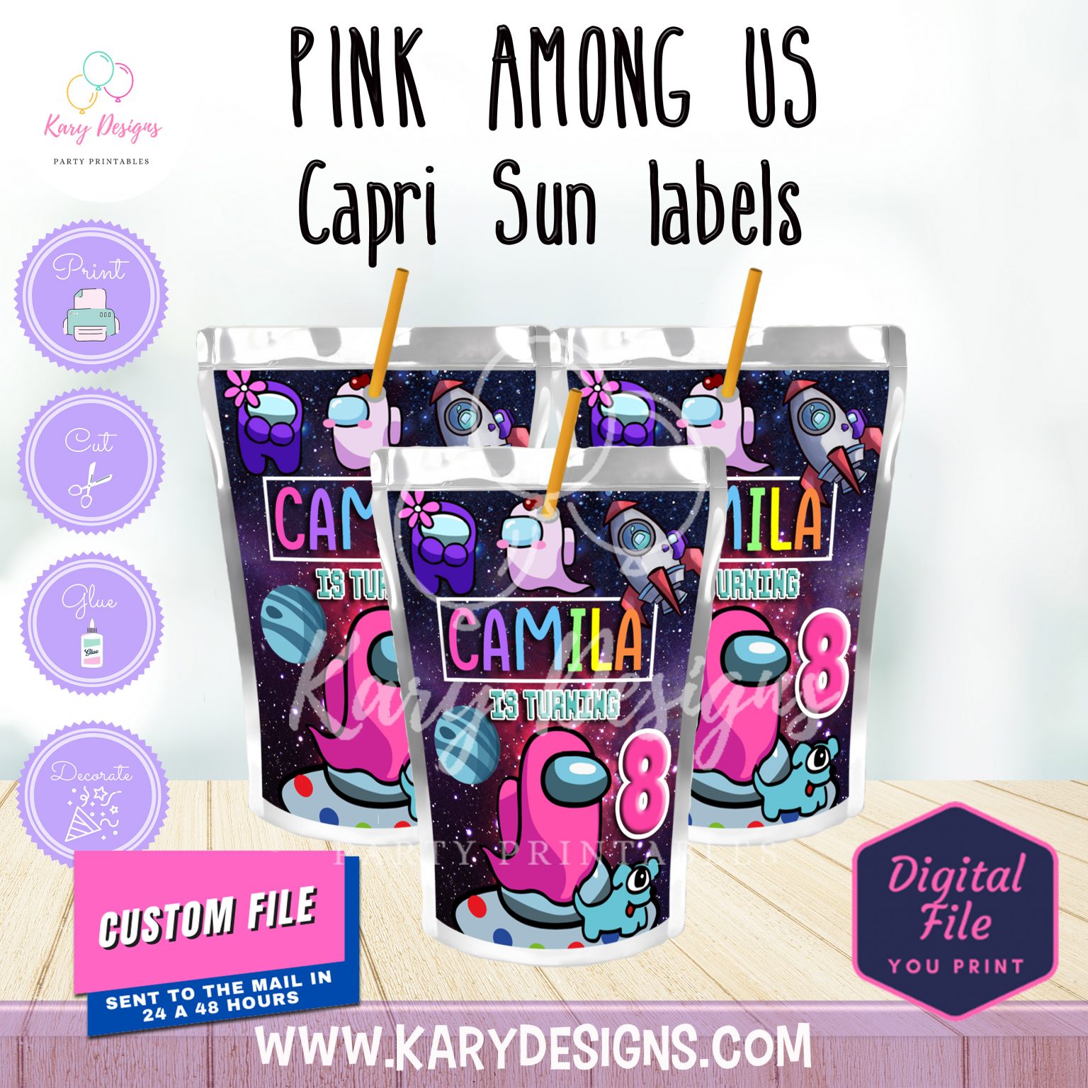 AMONG US GIRLS CAPRI SUN LABELS - Kary Designs