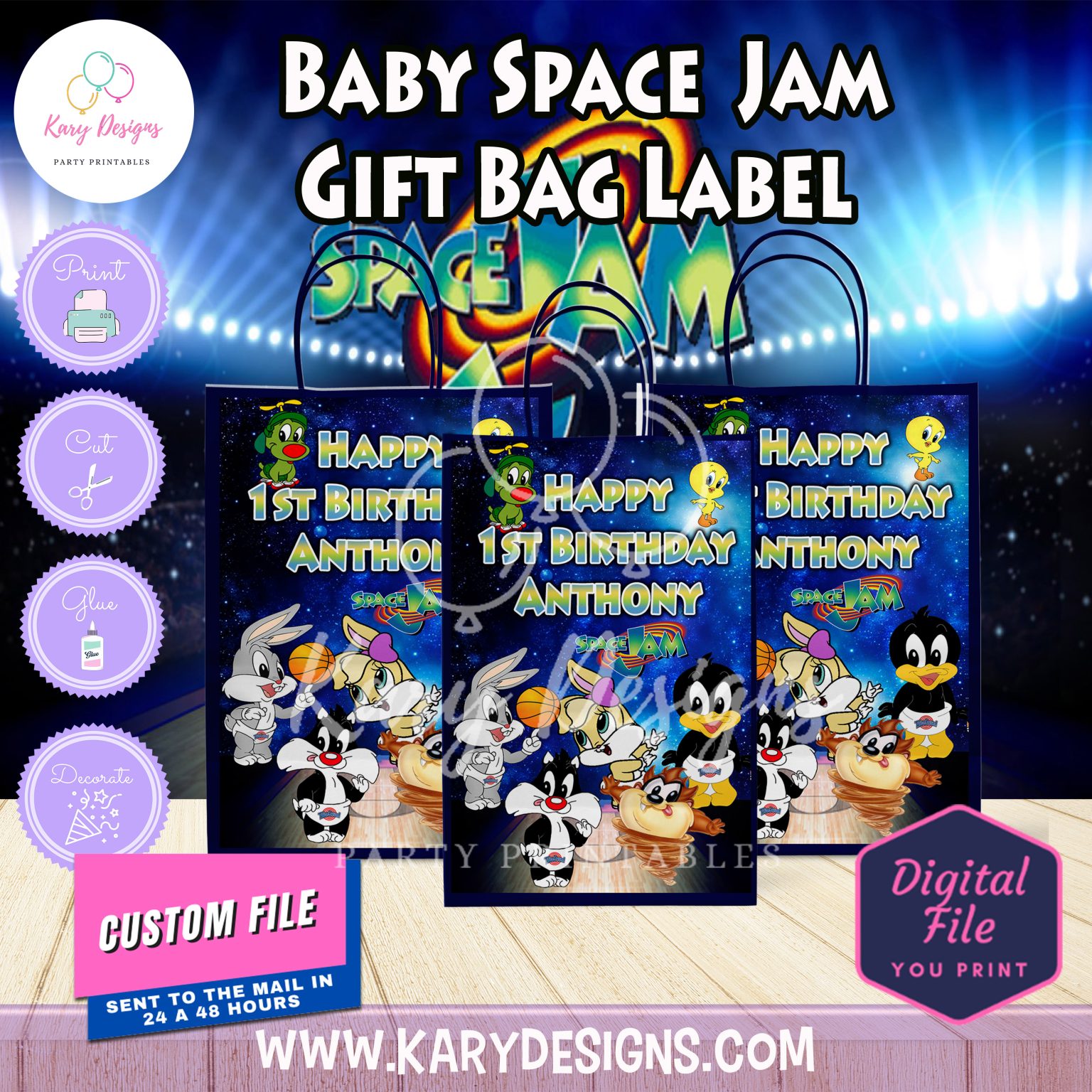 SPACE JAM WATER BOTTLE LABELS - Kary Designs