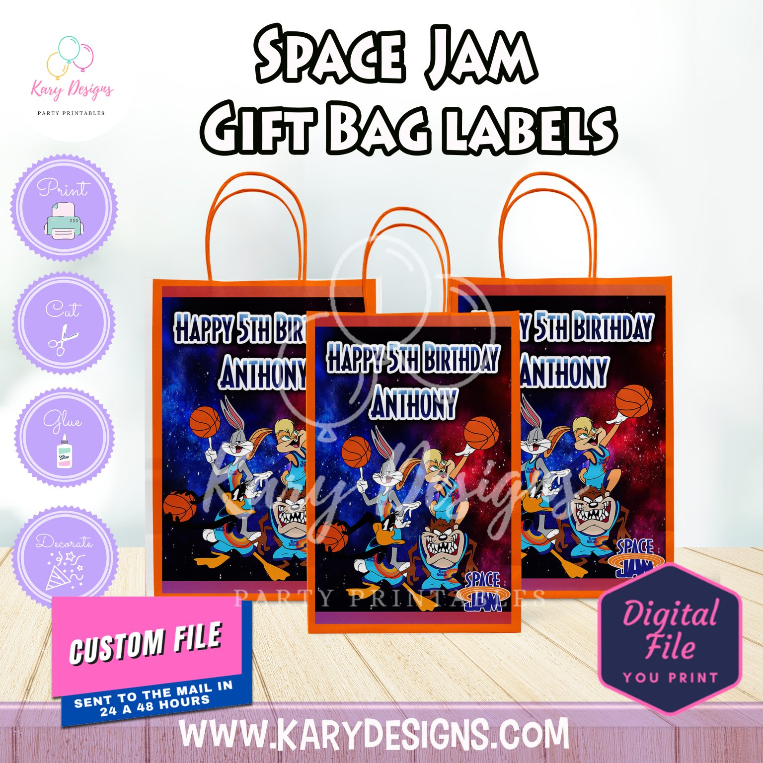 SPACE JAM WATER BOTTLE LABELS - Kary Designs