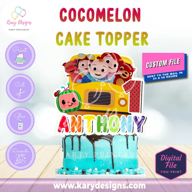 COCOMELON THE WHEELS ON THE BUS CAKE TOPPER - Kary Designs