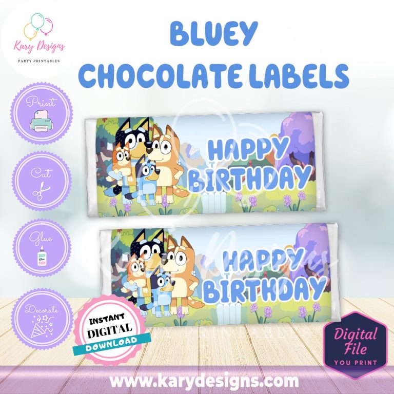 BLUEY CHOCOLATE LABELS - Kary Designs
